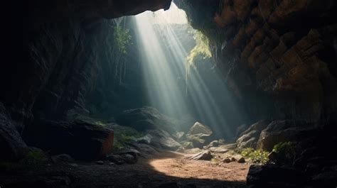 Premium Photo Beautiful Dark Cave With Light Rays Shining Clip