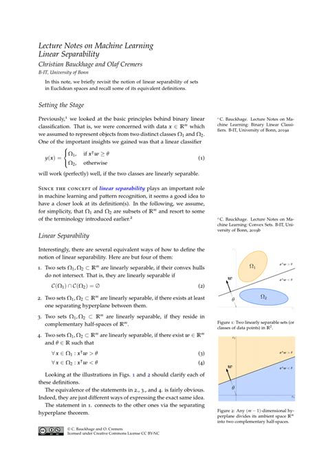 pdf lecture notes on machine learning linear separability