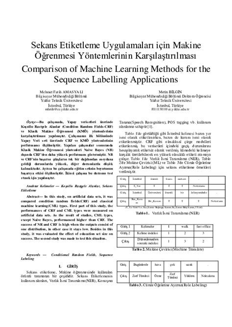 pdf comparison of machine learning methods for the sequence labelling applications mehmet