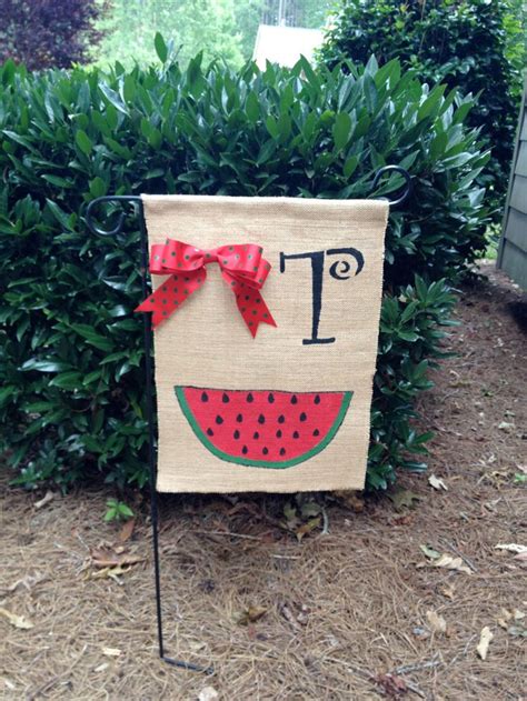 Burlap Garden Flag With Watermelon And Initial Summer Burlap Garden
