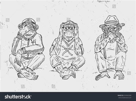 Hand Drawn Three Wise Monkeys Vector Vector De Stock Libre De
