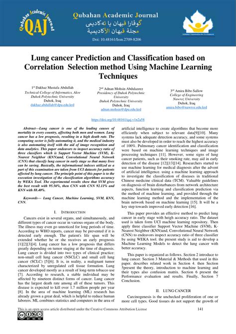 pdf lung cancer prediction and classification based on correlation selection method using