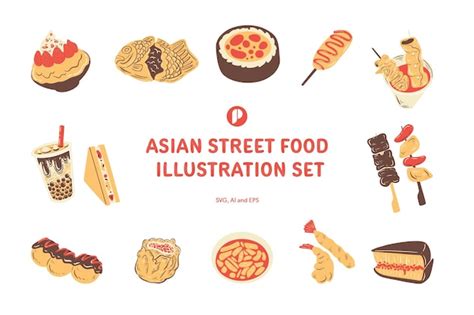 Premium Vector Tasty Asian Street Food Illustration Set