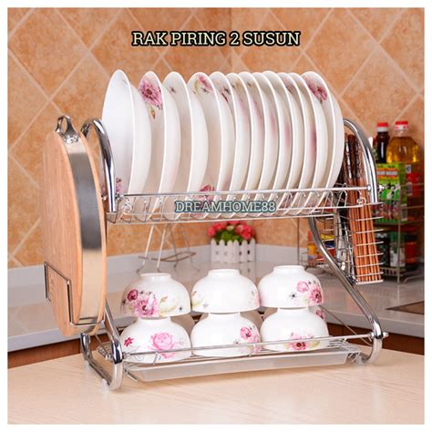 Jual Rak Piring Stainless 2 Susun Free Penampung Air Rak Piring