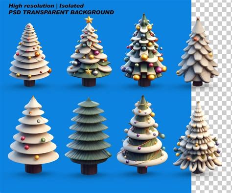 Psd set pack colección de árboles de navidad png en fondo transparente