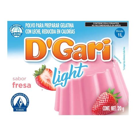 Polvo Para Preparar Gelatina DGari De Leche Light Sabor Fresa 20 G