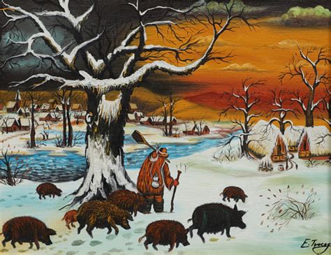 OIDENTIFIERAD KONSTNÄR Oil on canvas figure scene in a winter