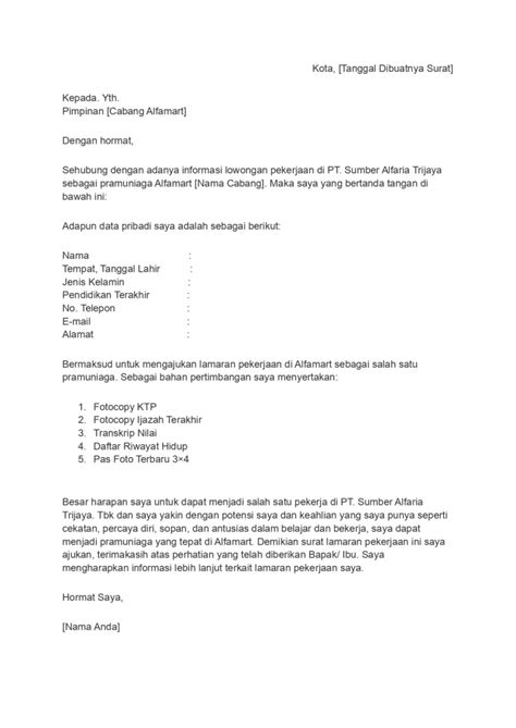 Contoh Surat Lamaran Kerja Alfamart Lengkap Dengan Templatenya