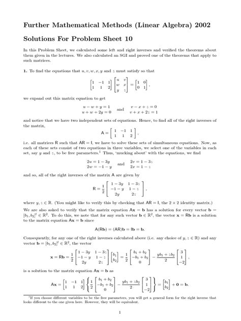 further mathematical methods linear algebra 2002 solutions for
