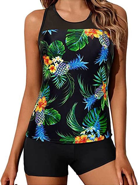 Tankini Damen Zweiteilig Badeanzug Push Up Bademoden Bauchweg Tankini
