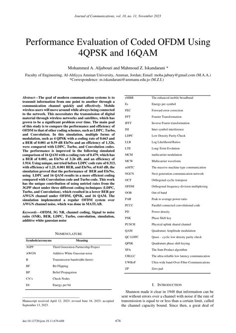 pdf performance evaluation of coded ofdm using 4qpsk and 16qam