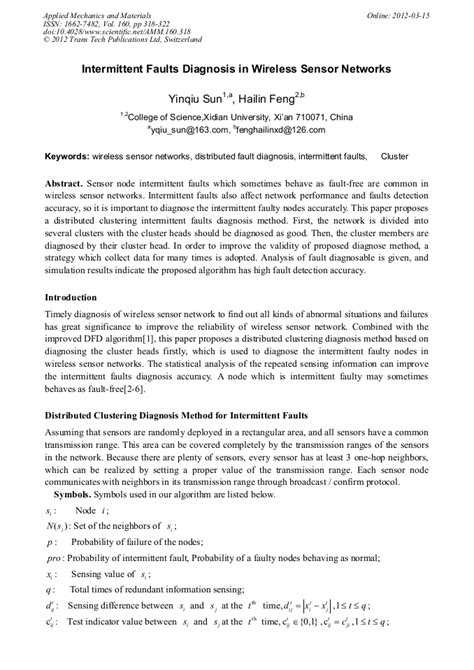 intermittent faults diagnosis in wireless sensor networks scientific