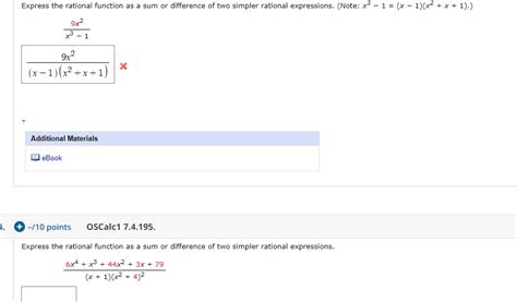 solved express the rational function as a sum or difference