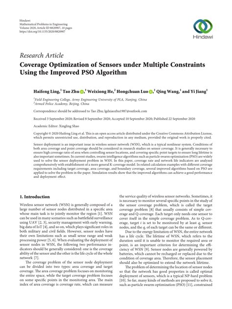 pdf coverage optimization of sensors under multiple constraints using the improved pso algorithm