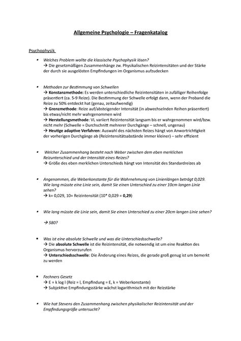 AllgemeinePsychologie1 Allgemeine Psychologie Fragenkatalog