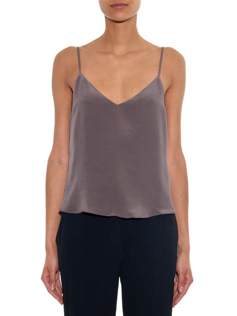 Raey Deep V Silk Cami In Gray Lyst