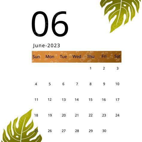 June 2023 Printable Calendar With Monstera Leaf Theme June 2023