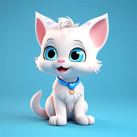 Un Gato De Dibujos Animados Con Ojos Azules Y Un Collar Azul Se Sienta