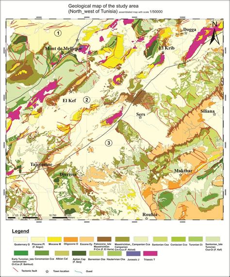 Carte géologique montrant les zones étudiées 1 zone de bassin de la