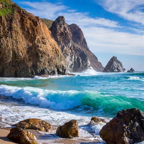 Premium Ai Image Ocean Breaks On Shore With Cliffs And Rocks In