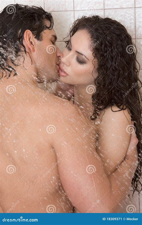 Naked Man And Woman In Love Are Kissing In Shower Stock Image Image