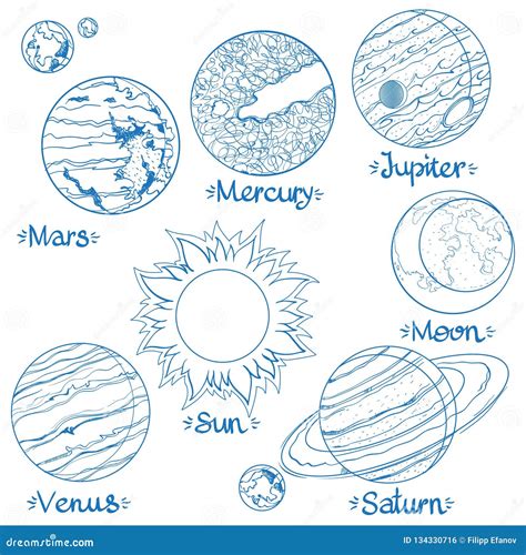 Planetas Del Ejemplo De La Sistema Solar Para Colorear Ilustración del