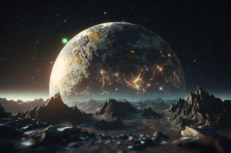 Una Pintura Digital De Un Planeta Con Un Planeta Y Una Luna Al Fondo