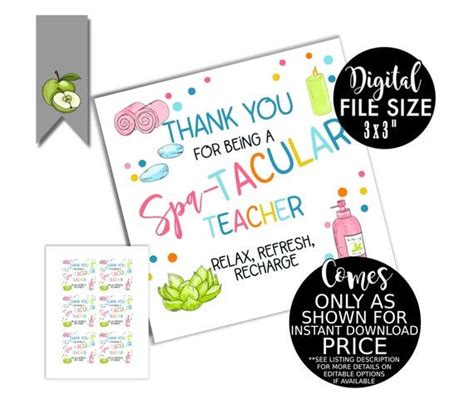 Spa Thank You Gift Tag Spa Day Treat Yourself Teacher Appreciation