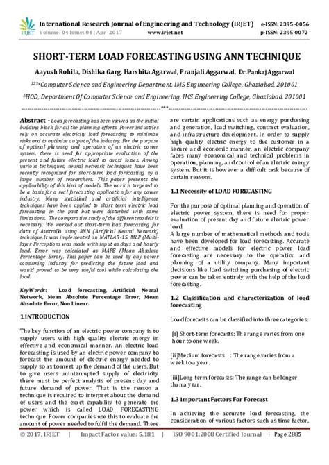 pdf short term load forecasting using ann technique irjet journal