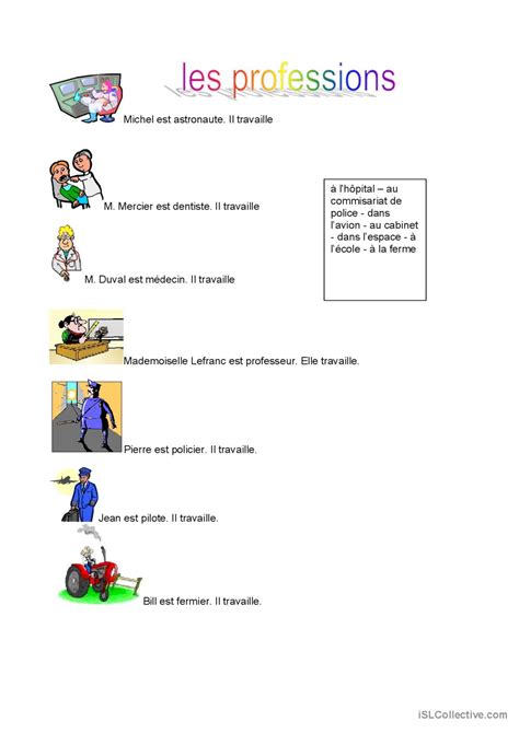 Les métiers Français FLE fiches pedagogiques pdf doc