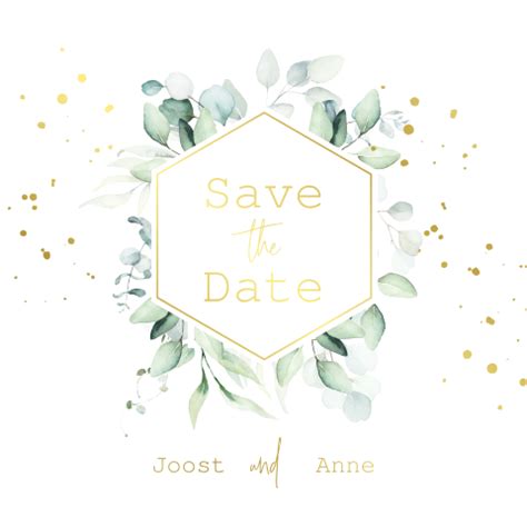 Save The Date Karte Mit Goldfolie Hexagon Und Zweigen