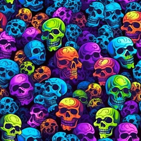Premium Ai Image A Close Up Of A Bunch Of Colorful Skulls On A Black