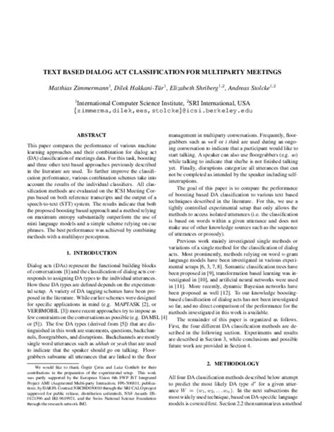 pdf text based dialog act classification for multiparty meetings andreas stolcke