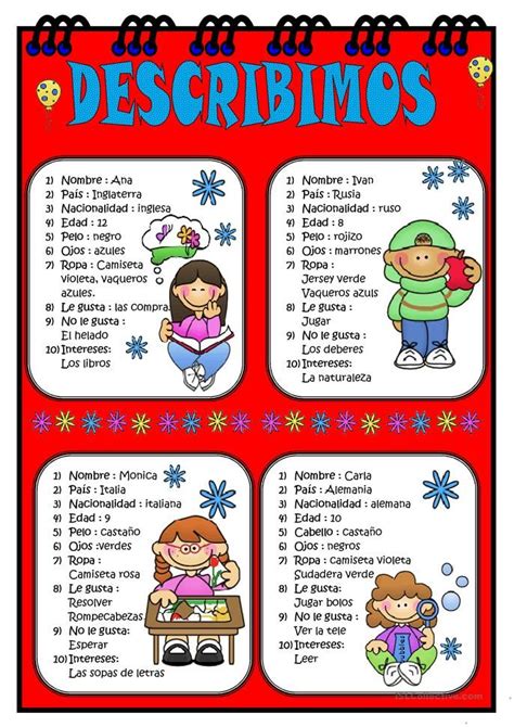 descripciones Hojas de trabajo Español de escuela primaria Planes