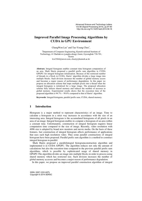 pdf improved parallel image processing algorithms by cuda in gpu environment