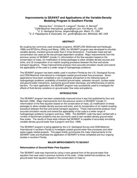 pdf improvements to seawat and application of the variable density modeling program in
