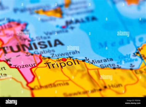 Tripoli Capital City Of Libya In Africa On The World Map Stock Photo