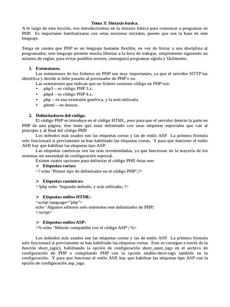 lenguaje de programación php tema3 pdf php lenguaje de programación