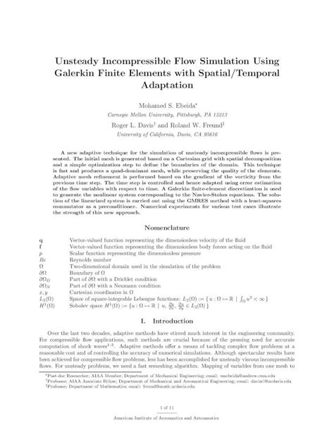pdf unsteady incompressible flow simulation using galerkin freund edf09 pdf · unsteady