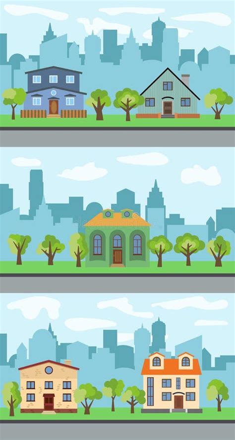 Sistema De Tres Ejemplos Del Vector De La Calle De La Ciudad