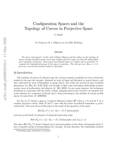 pdf configuration spaces and the topology of curves in projective space sadok kallel