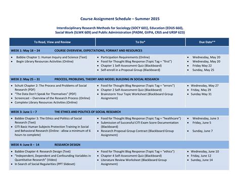 kostenloses course assignment schedule