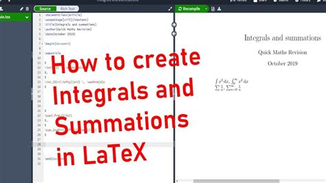How To Create Integrals And Summations In Latex Overleaf Youtube