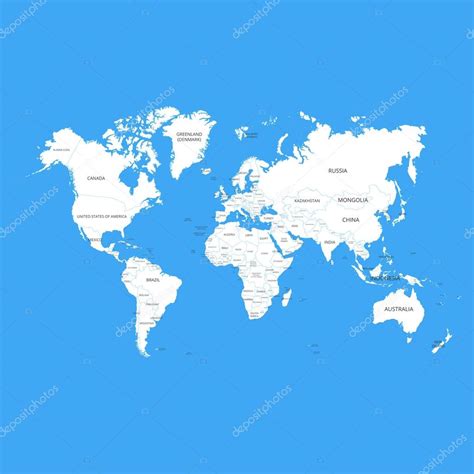 Mapa del mundo con nombres de países Ilustración vectorial Vector de