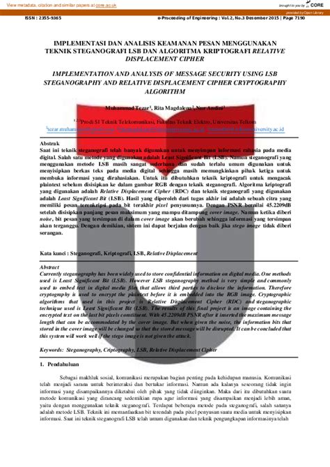 pdf implementasi dan analisis keamanan pesan menggunakan teknik steganografi lsb dan algoritma