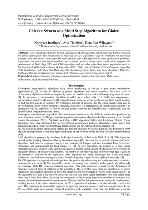 chicken swarm as a multi step algorithm for global optimization pdf