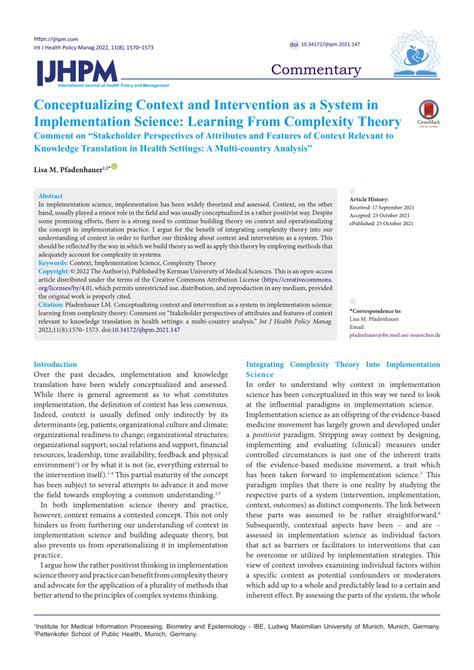pdf conceptualizing context and intervention as a system in implementation science learning