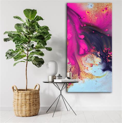 Hot Fuchsia Canvas Pink Blue Abstract Painting Print Large Etsy