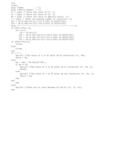 bisection method matlab coding pdf