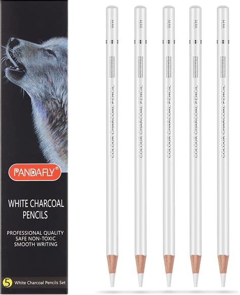 PANDAFLY White Charcoal Pencils Drawing Set Professional 5 Pieces